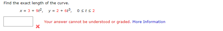 Solved Find the exact length of the curve. x = 3 + 9t2, y = | Chegg.com