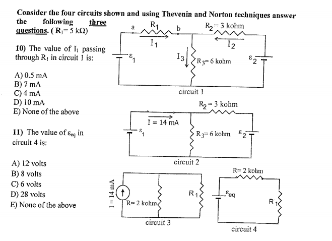 Solved a E 13 Consider the four circuits shown and using | Chegg.com