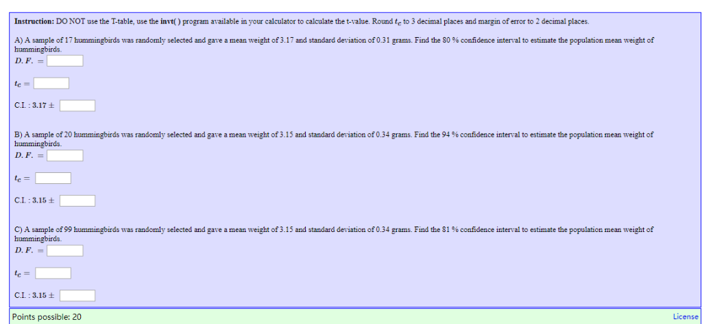 Solved Instruction: DO NOT use the T-table, use the invt) | Chegg.com