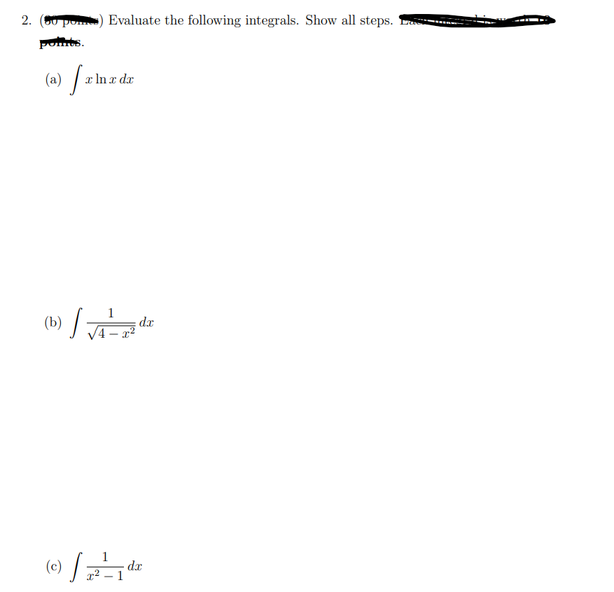 Solved Supom Evaluate the following integrals. Show all | Chegg.com