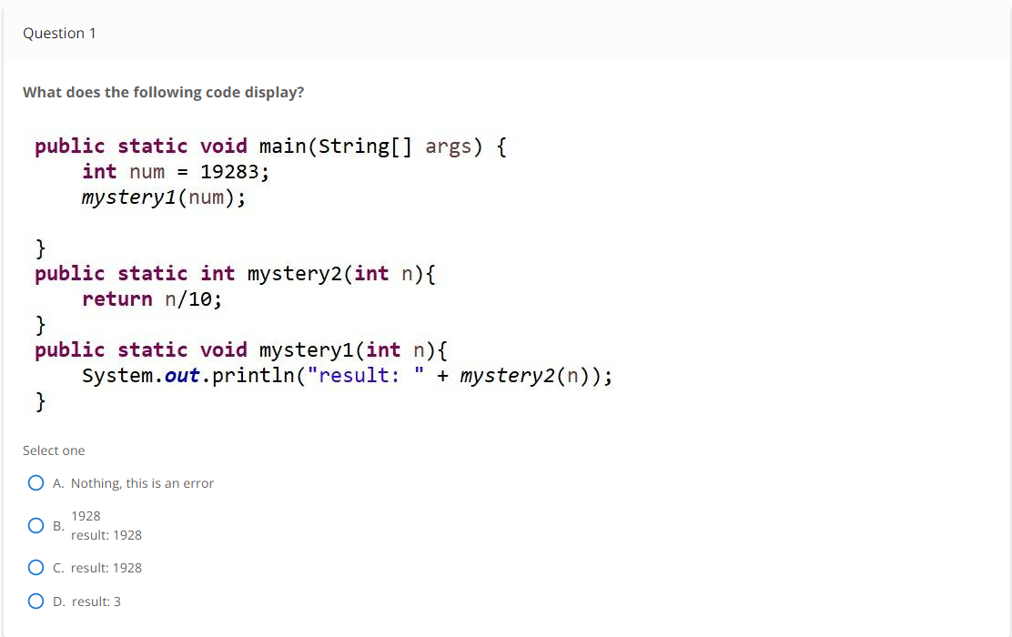 Solved Question 1 What does the following code display? | Chegg.com