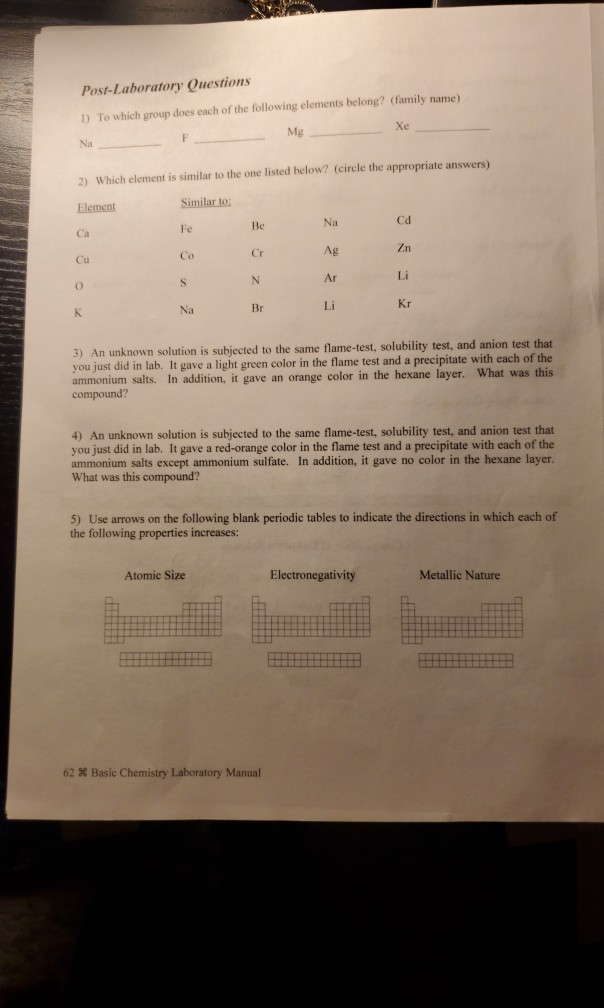 Solved Post-Laboratory Questions 1) To which group does each | Chegg.com