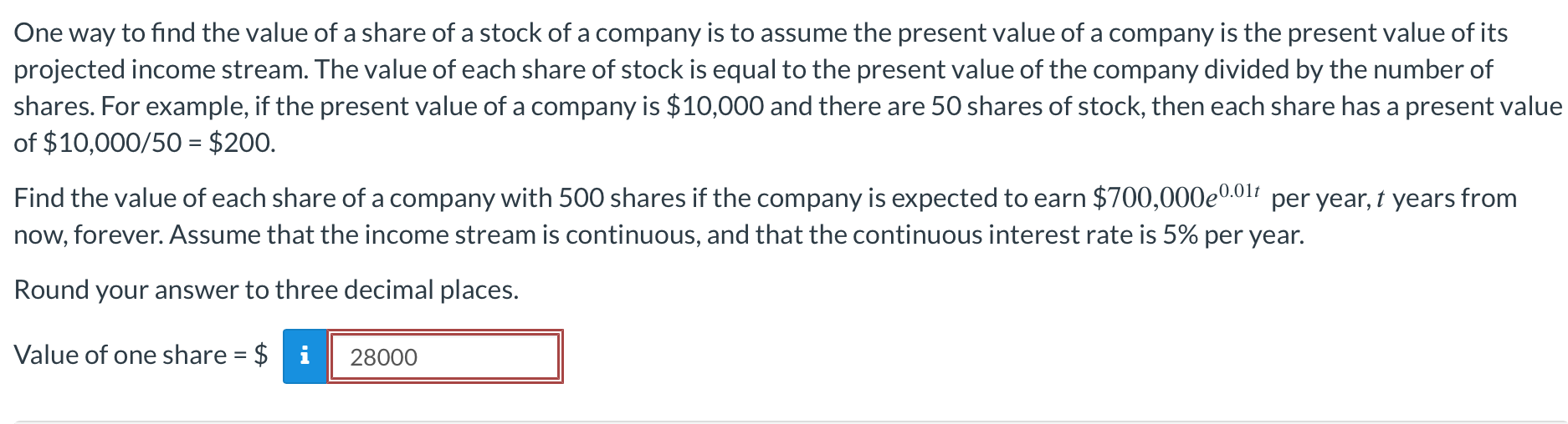Solved One way to find the value of a share of a stock of a | Chegg.com