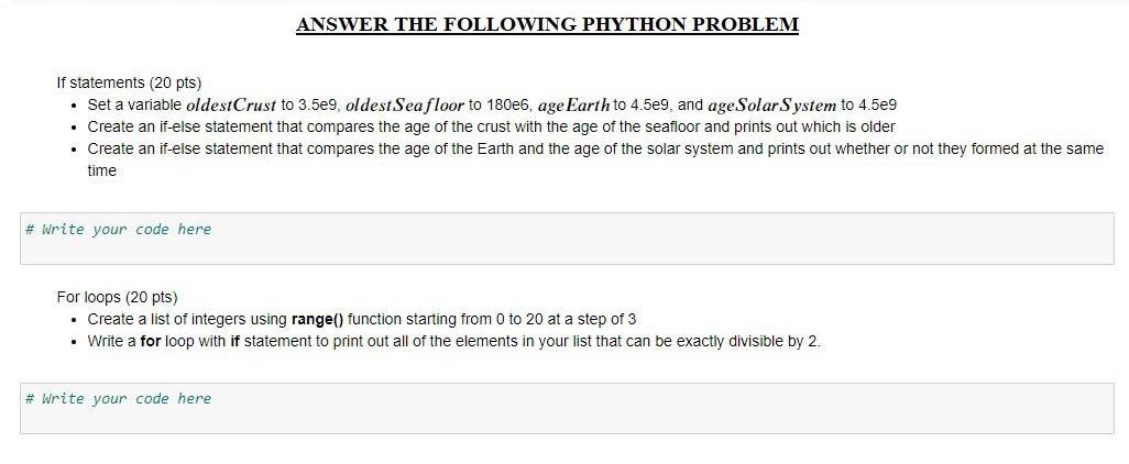 Solved If statements ( 20pts ) - Set a variable oldestCrust | Chegg.com