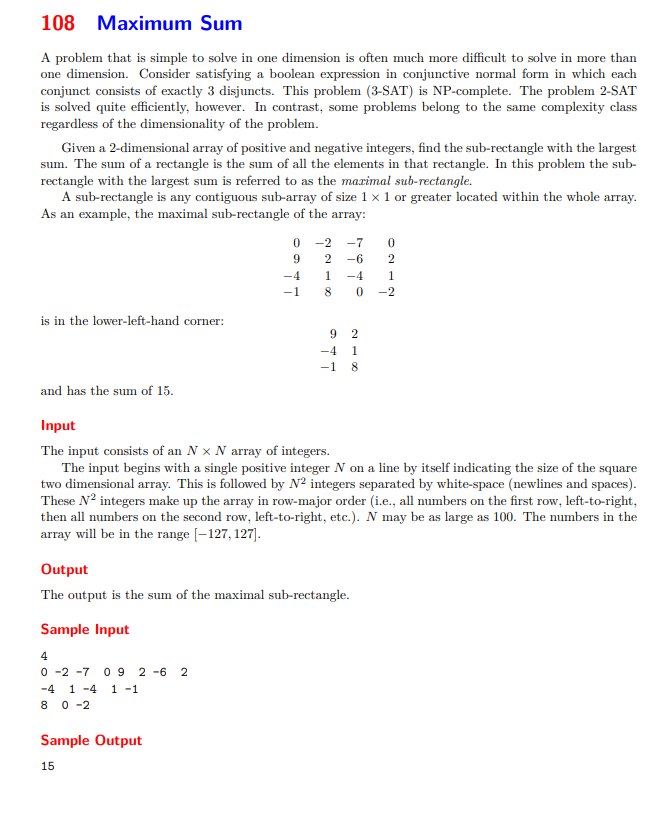 Solved 108 Maximum Sum A problem that is simple to solve in | Chegg.com