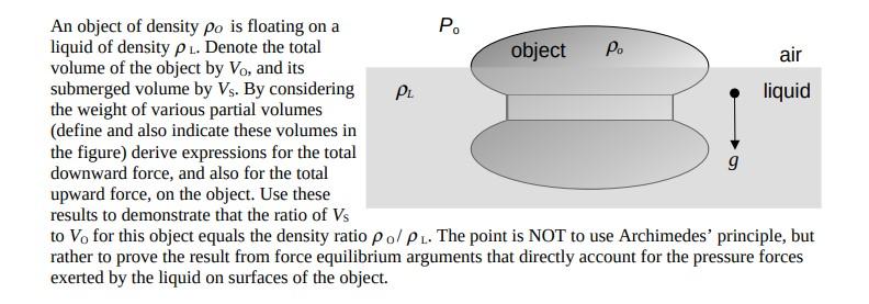 Solved An object of density ρo is floating on a liquid of | Chegg.com
