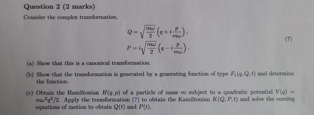 Solved Consider the complex transformation, | Chegg.com