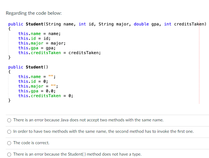 Solved Regarding the code below: public Student (String | Chegg.com