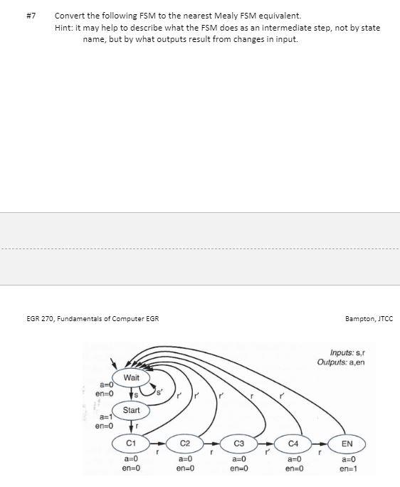 Solved #7 Convert the following FSM to the nearest Mealy FSM | Chegg.com Solved #7 Convert the following FSM to the nearest Mealy FSM | Chegg.com