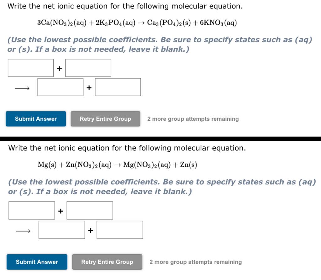 Solved Write the net ionic equation for the following | Chegg.com