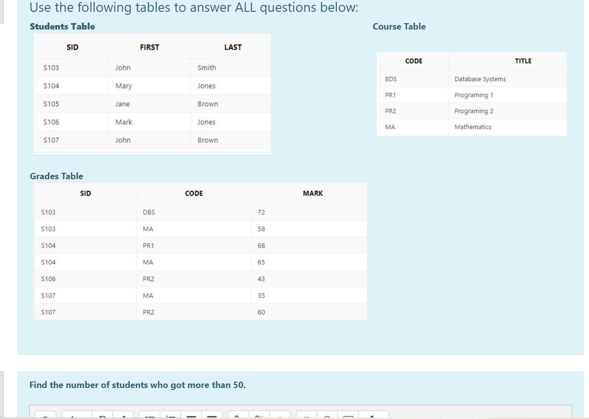 Solved 2-Use subquery to find the students IDs who scored | Chegg.com