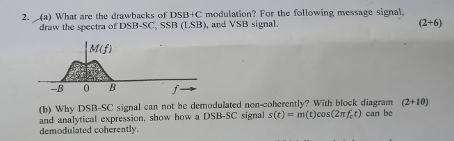Solved (a) ﻿What are the drawbacks of DSB +C ﻿modulation? | Chegg.com