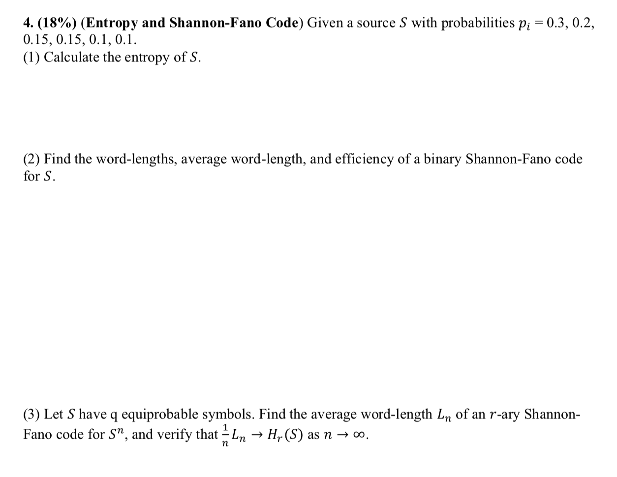 4 18 Entropy And Shannon Fano Code Given A 