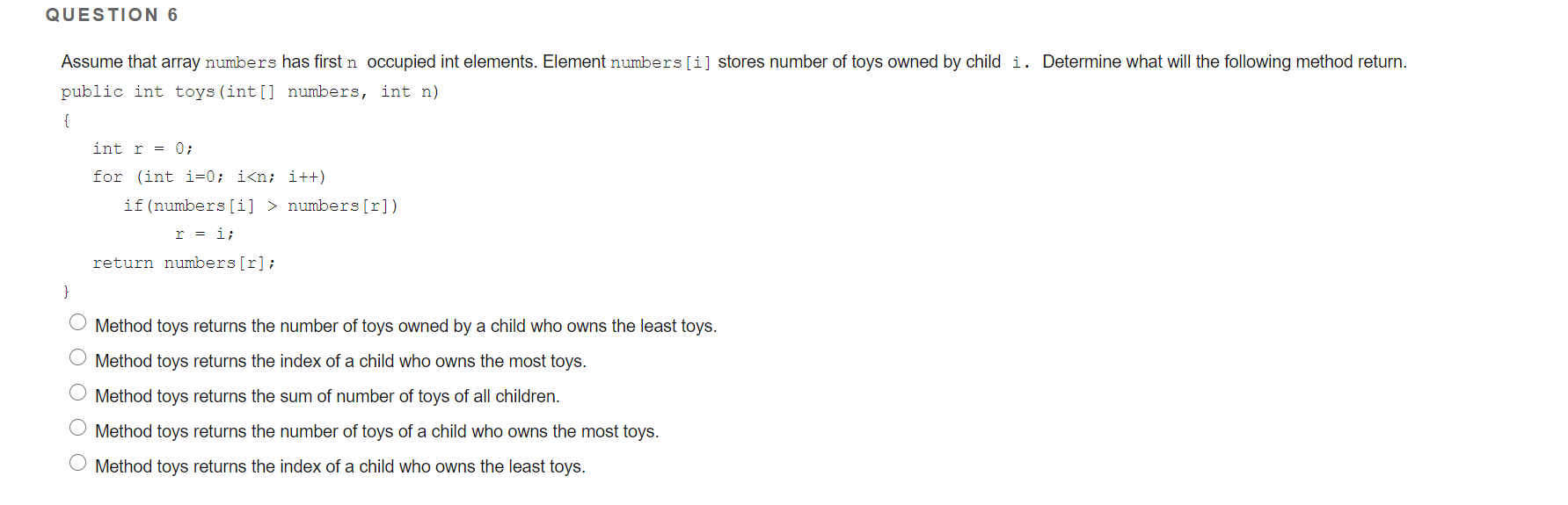 Solved QUESTION 6 Assume that array numbers has first n | Chegg.com