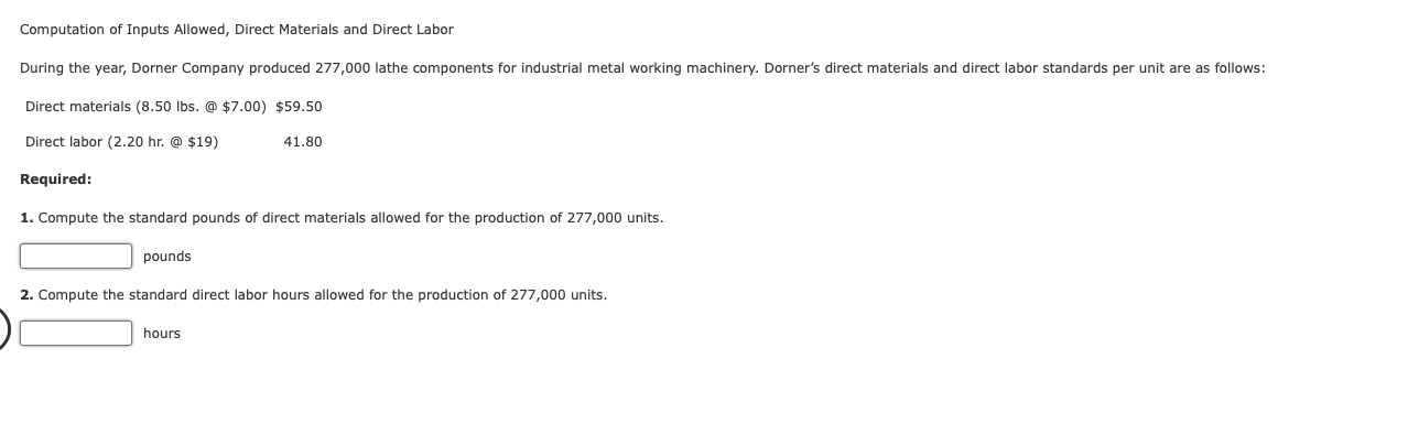 Solved Computation of Inputs Allowed, Direct Materials and | Chegg.com