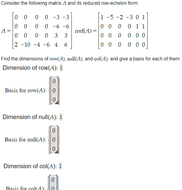 Solved Consider the following matrix A and its reduced | Chegg.com