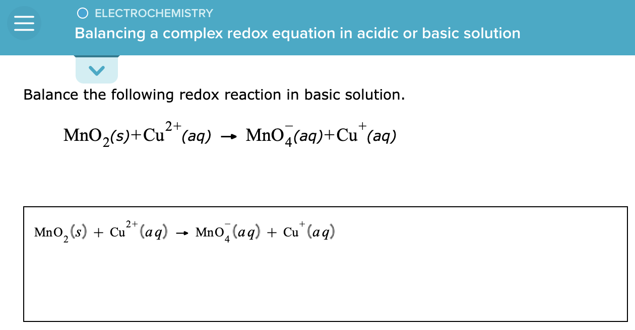 Solved = O ELECTROCHEMISTRY Balancing a complex redox | Chegg.com