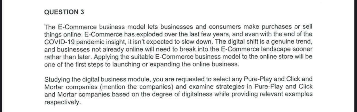Solved QUESTION 3 The E-Commerce business model lets | Chegg.com