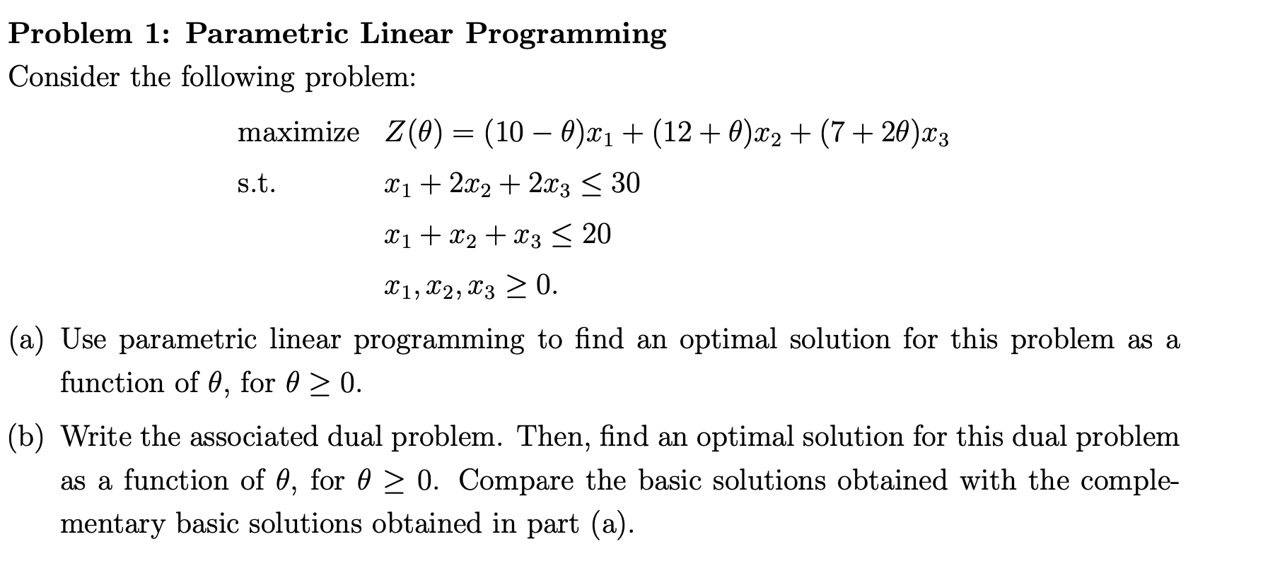 Solved Problem 1: Parametric Linear ProgrammingConsider the | Chegg.com