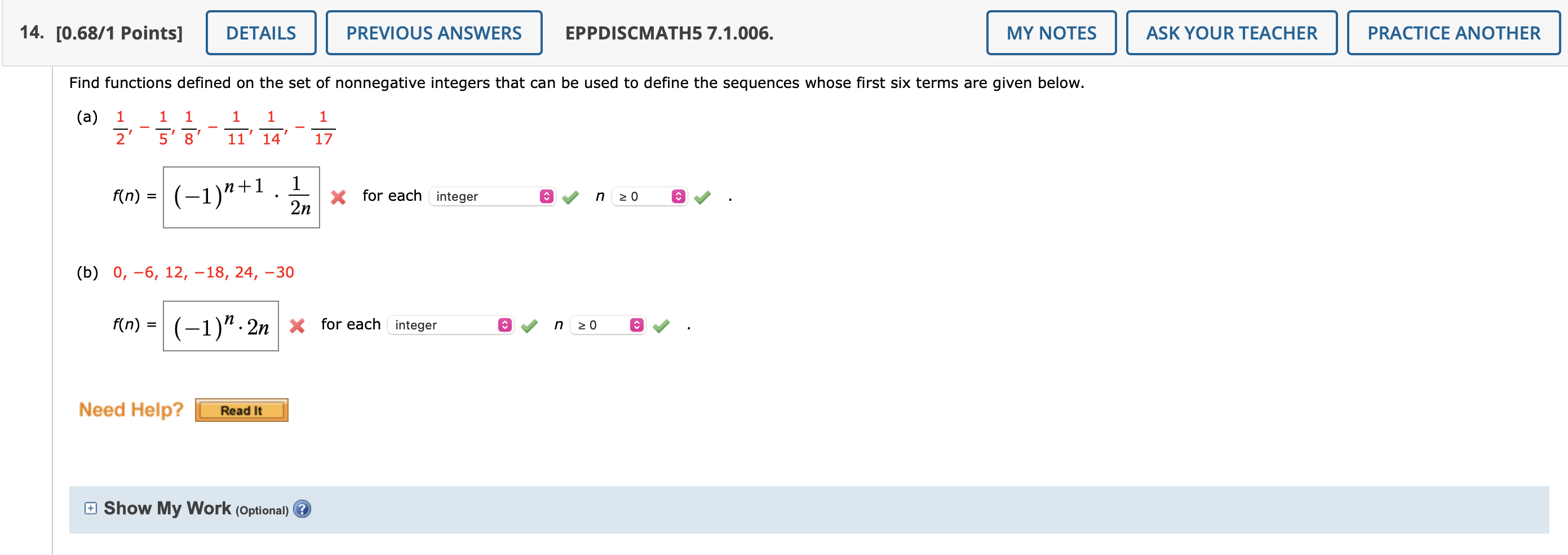 Solved 14. [0.68/1 Points] DETAILS PREVIOUS ANSWERS | Chegg.com