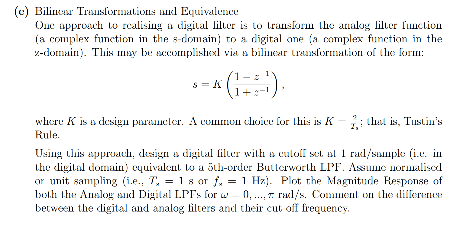Solved (e) Bilinear Transformations and Equivalence One | Chegg.com