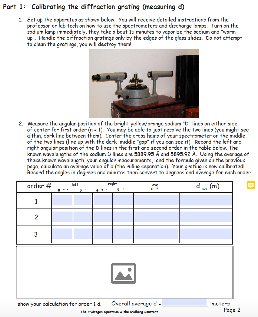 Solved Part 1: Calibrating the diffraction grating | Chegg.com