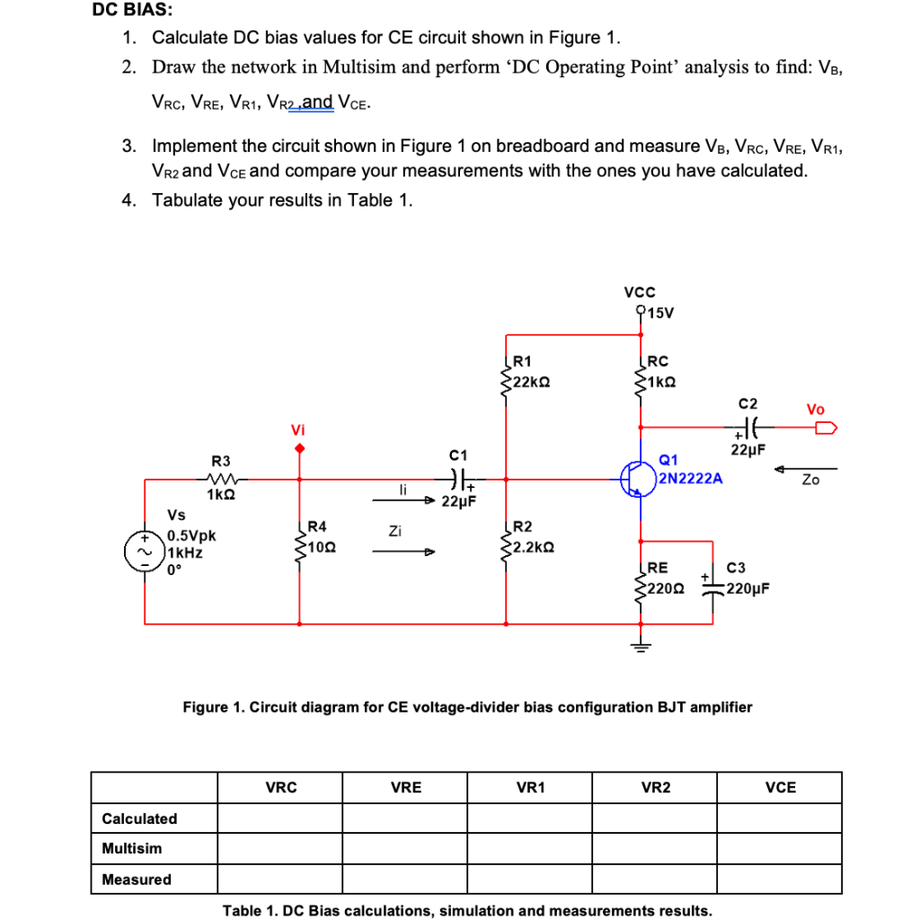 Solved DC BIAS: 1. Calculate DC bias values for CE circuit | Chegg.com