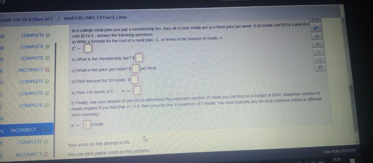 Solved Math 130 TR 8:30am ACL / Math130_HW3_Ch1Sec3_Lines | Chegg.com