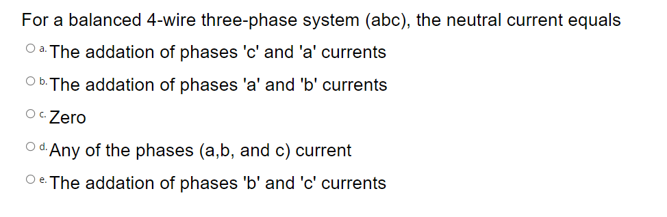 Solved For a balanced 4-wire three-phase system (abc), the | Chegg.com