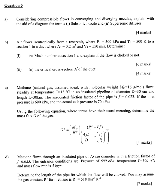 Solved Question 5 a) Considering compressible flows in | Chegg.com