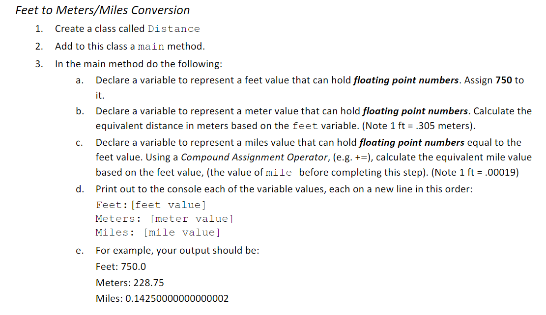 Solved Feet to Meters/Miles Conversion 1. Create a class | Chegg.com