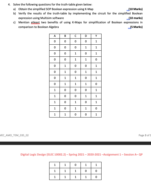 Solved 4. Solve the following questions for the truth-table | Chegg.com