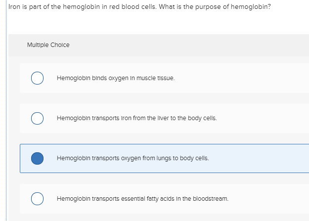 Solved Iron is part of the hemoglobin in red blood cells. | Chegg.com