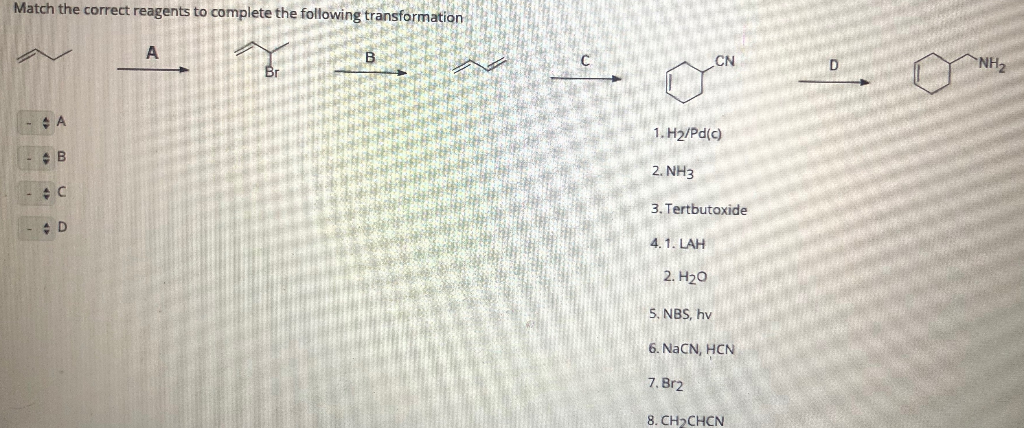 Solved Match the correct reagents to complete the following | Chegg.com
