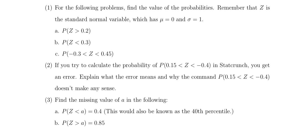 Solved (1) For the following problems, find the value of the | Chegg.com