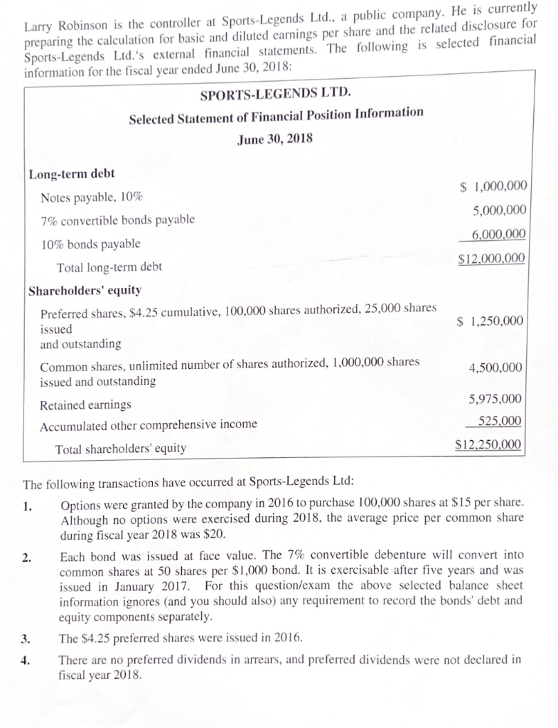 Larry Robinson is the controller at Sports-Legends | Chegg.com