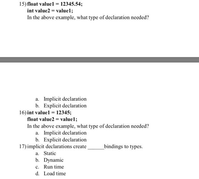 Solved 15) float value 1 12345.54; int value2 = value1; In | Chegg.com