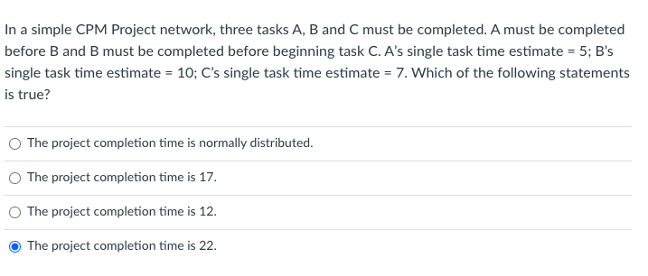 Solved In a simple CPM Project network, three tasks A, B and | Chegg.com