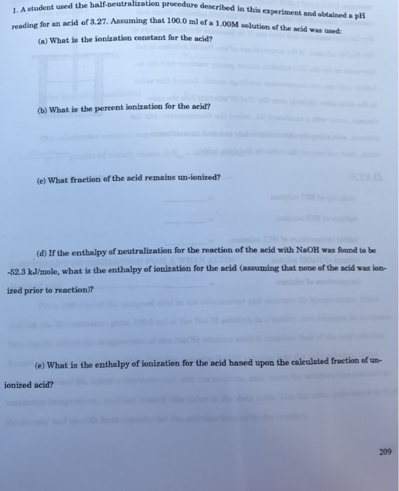 Solved A student used the half-neutralization procedure | Chegg.com