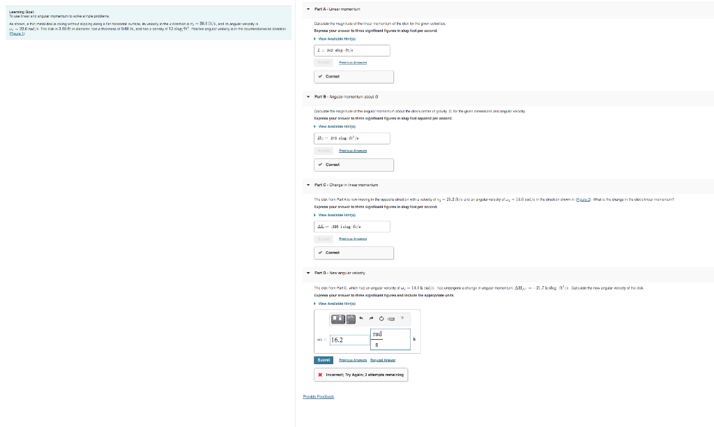 Solved Part D - New angular velocity Learning Goal: To use | Chegg.com