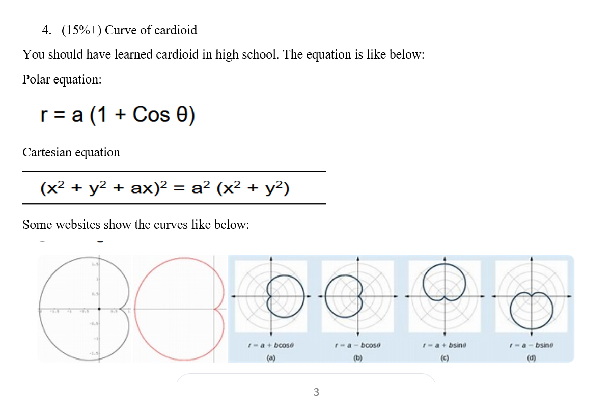4. (15%+) Curve of cardioid You should have learned | Chegg.com