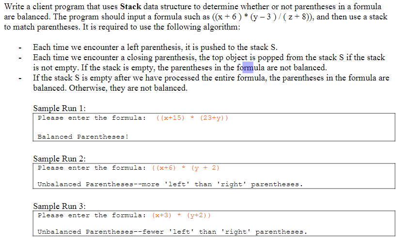 Solved Write a client program that uses Stack data structure | Chegg.com