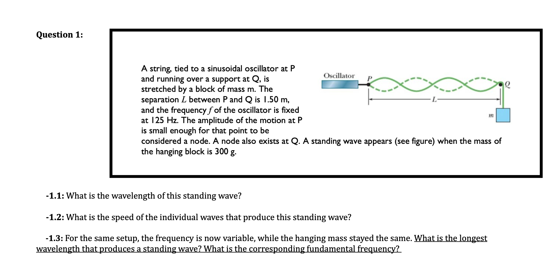 Solved A string, tied to a sinusoidal oscillator at P and | Chegg.com