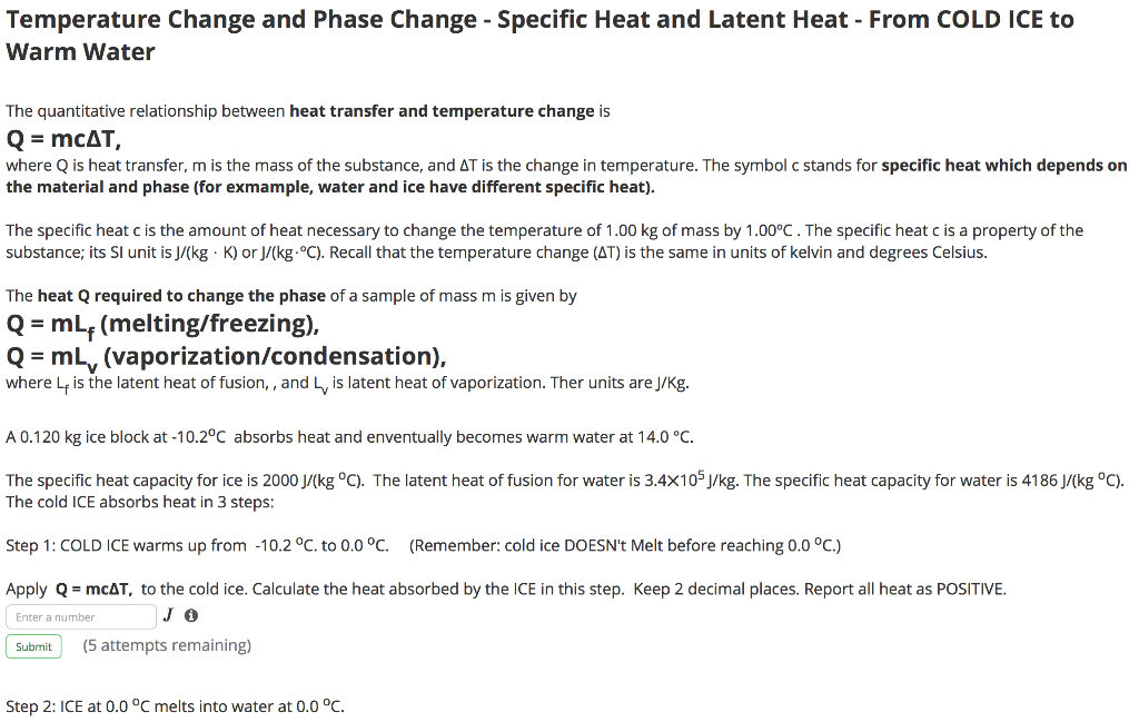 Solved Temperature Change and Phase Change - Specific Heat | Chegg.com