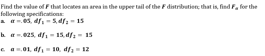 Solved Find the value of F that locates an area in the upper | Chegg.com
