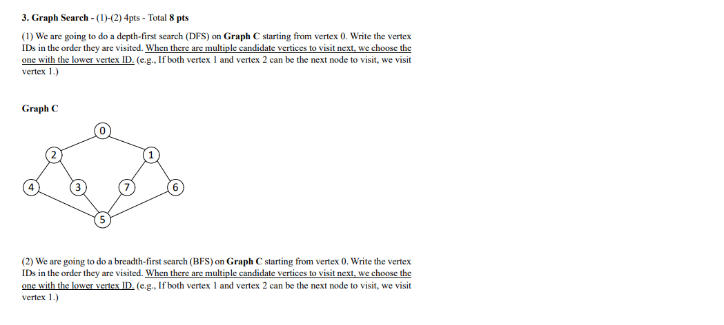 Solved 3. Graph Search -(1)-(2) 4pts - Total 8 pts (1) We | Chegg.com