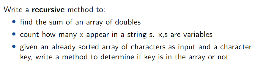 Solved Write a recursive method to: find the sum of an array | Chegg.com