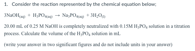 Solved 1. Consider the reaction represented by the chemical | Chegg.com