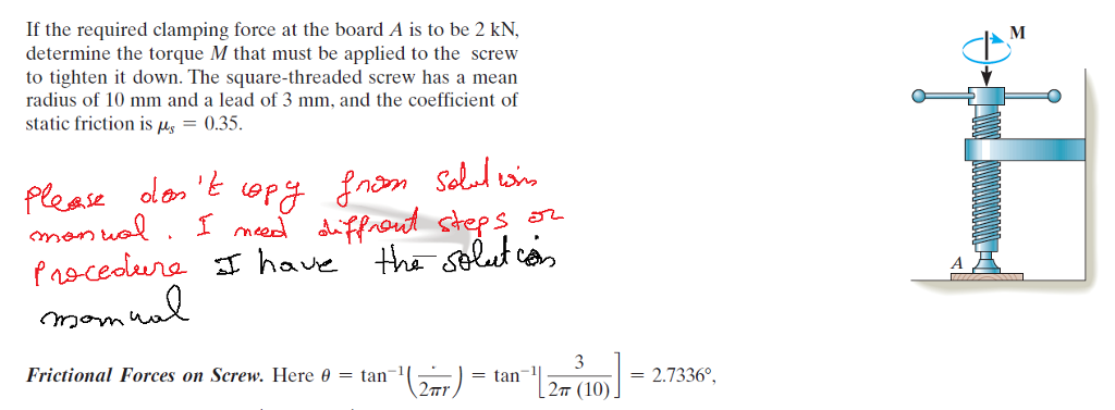 Solved If the required clamping force at the board A is to | Chegg.com