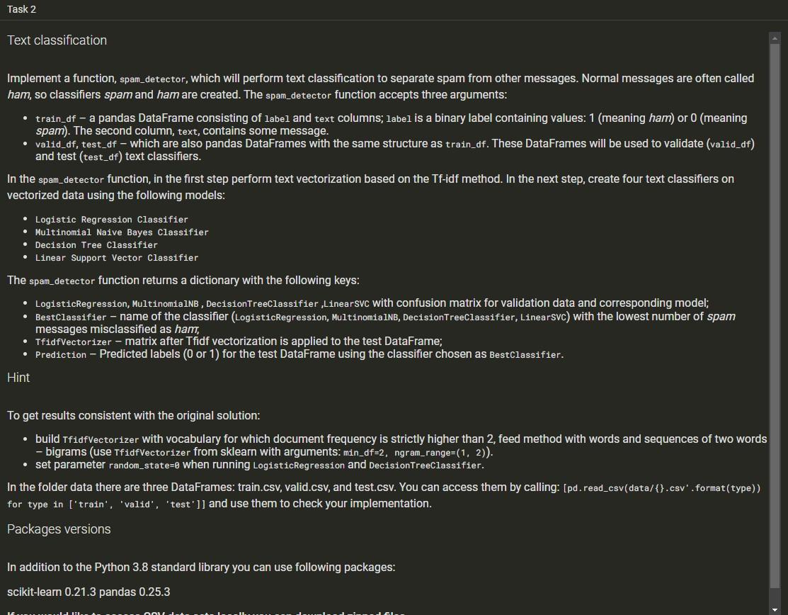 Solved Solution Python 3.6Text classification Implement a | Chegg.com